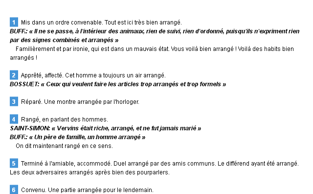 Arrangé: La définition du terme "Arrangé"