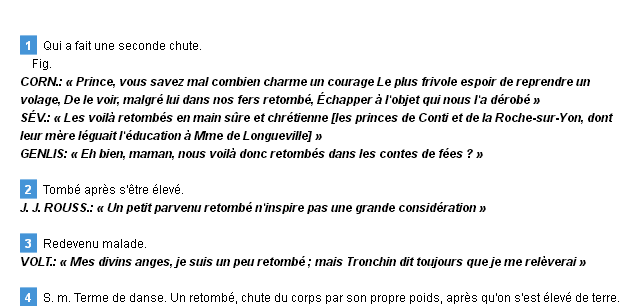 Retombé: La définition du terme "Retombé"