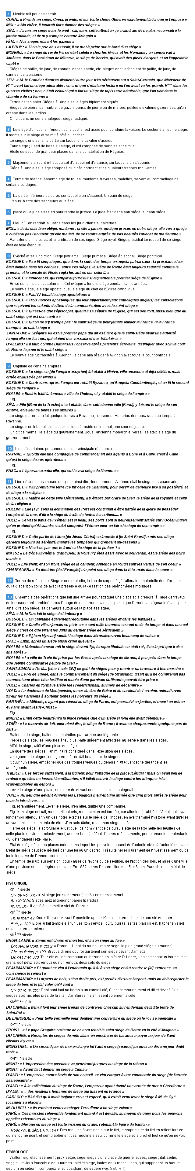 Siége: La définition du terme "Siége"